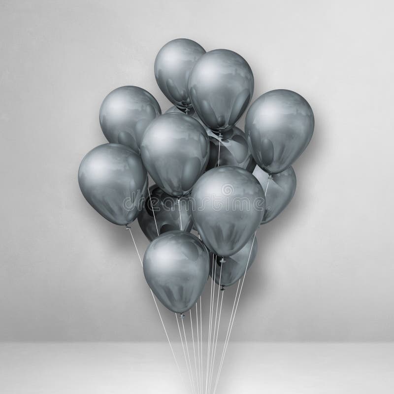 Silver Balloons Bunch on a Black Wall Background. Horizontal Banner ...