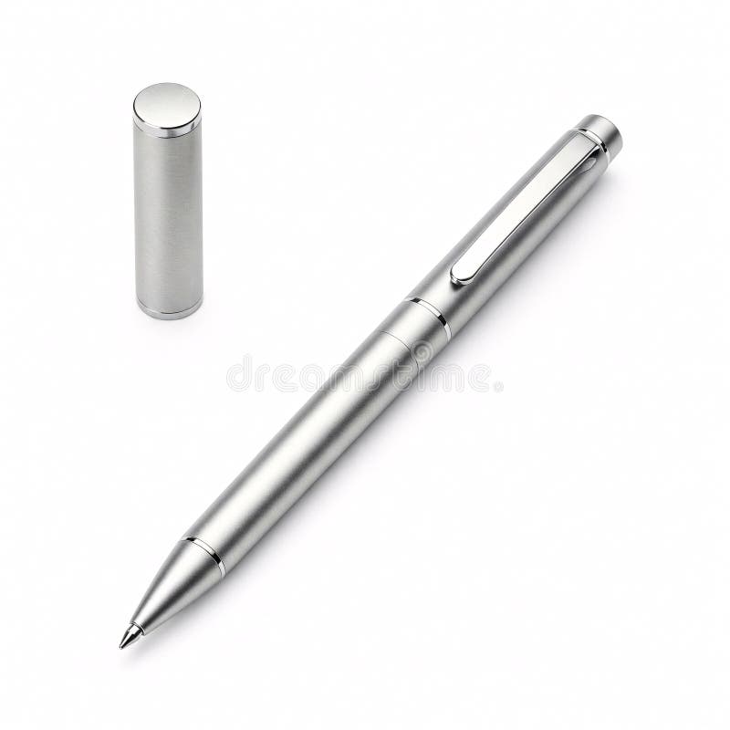 Silver Ballpoint Pen Isolated on White Stock Illustration ...