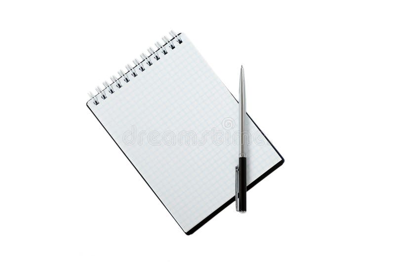 Silver Ballpoint Pen on Open Notebook. Isolated. Stock Image - Image of ...