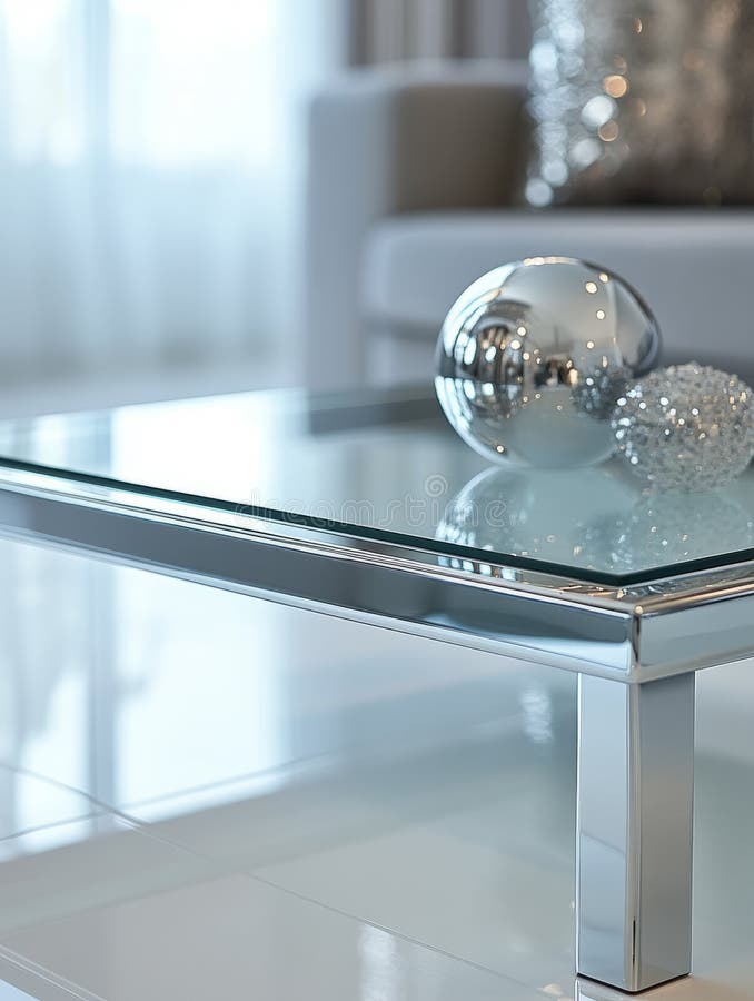 Silver Balls on a Glass-topped Table in a Modern Living Room. Stock ...