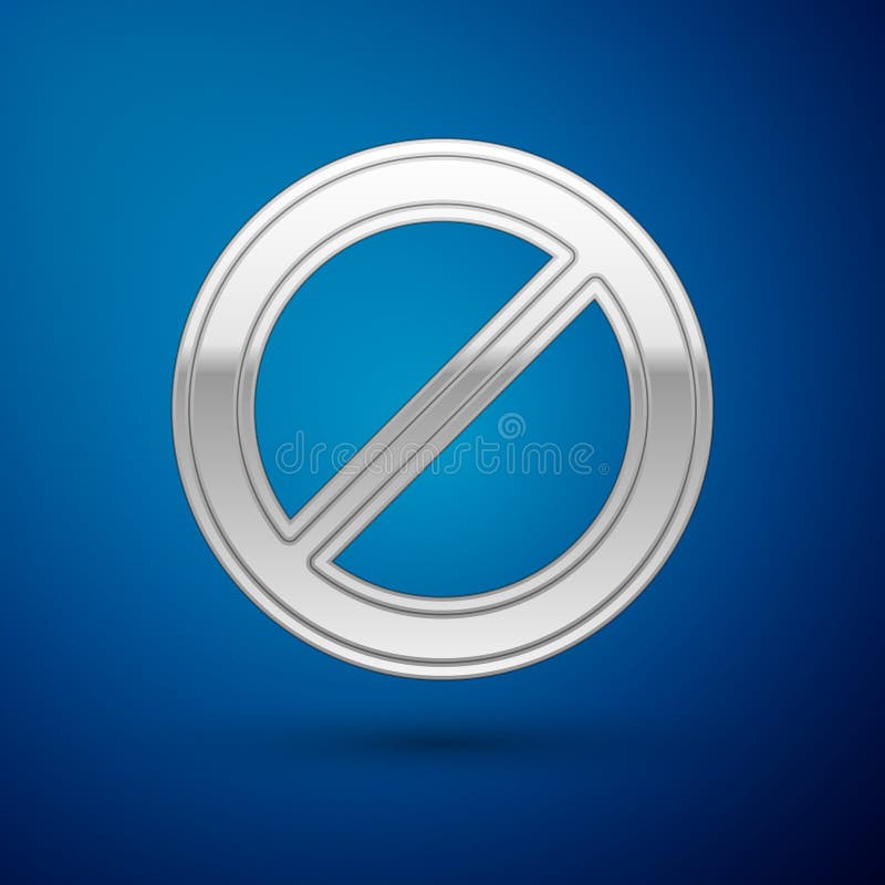 Silver Ban Icon Isolated on Blue Background. Stop Symbol Stock Vector ...