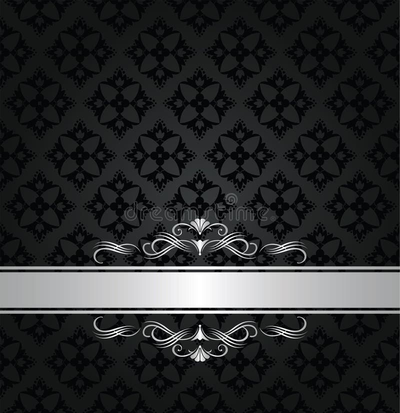 Silver Banner on Black Floral Seamless Pattern Stock Vector ...