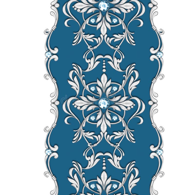 Silver Baroque Seamless Border Stock Illustration - Illustration of ...