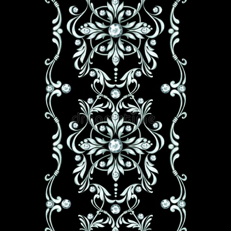 Silver Baroque Seamless Border Stock Illustration - Illustration of ...