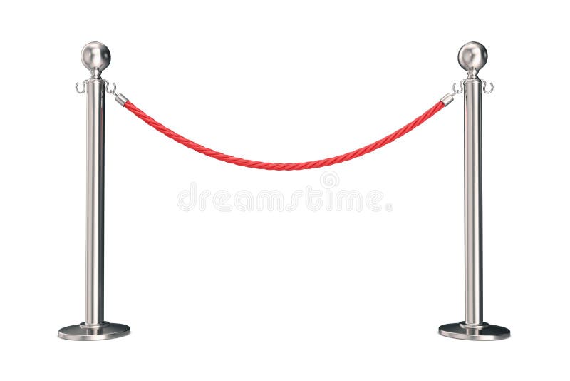 Silver Barrier with Red Rope. 3d Illustration Isolated on White Stock ...