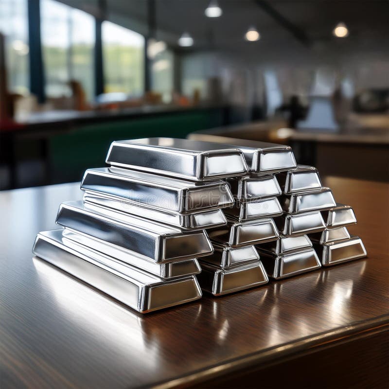 Silver bars in a bank stock illustration. Illustration of table - 331127745
