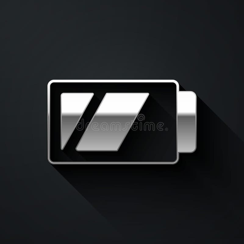Silver Battery for Camera Icon Isolated on Black Background. Lightning ...