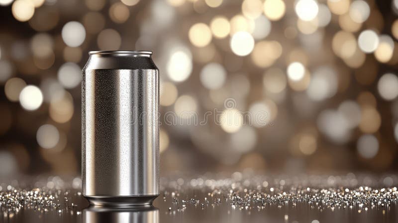 Silver Beer Can with Droplets on Night-lit Bar Surface Stock Image ...