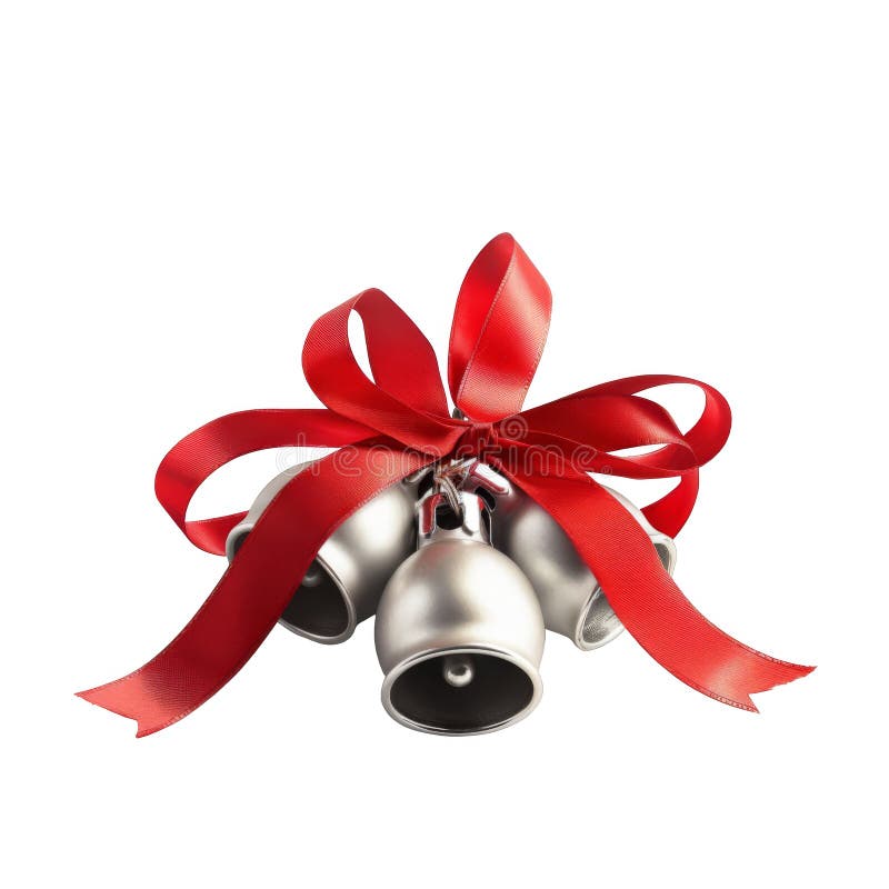 Silver Bells Tied Together with a Red Ribbon Stock Image - Illustration ...