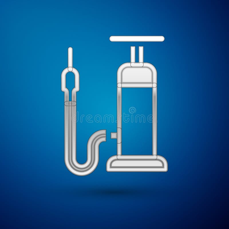 Silver Bicycle Air Pump Icon Isolated on Blue Background. Vector Stock ...
