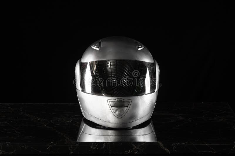 Silver Biker Helmet on Black Stock Photo - Image of round ...