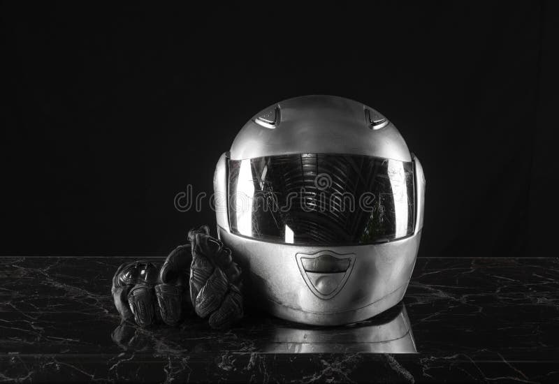 Motorcycle Helmet and Biker Gloves on Table Stock Photo - Image of ...