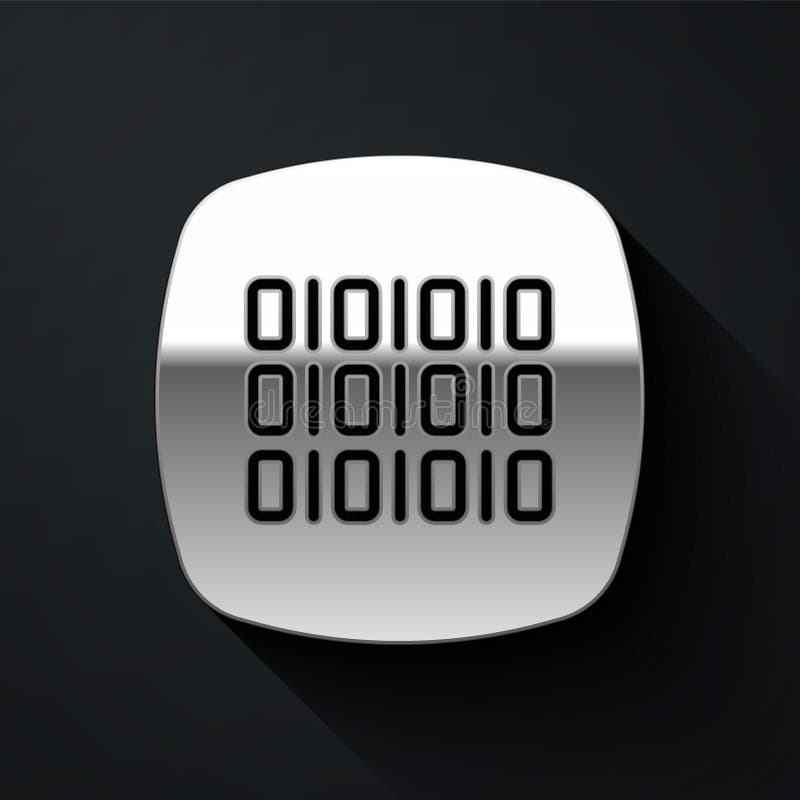 Silver Binary Code Icon Isolated on Black Background. Long Shadow Style ...