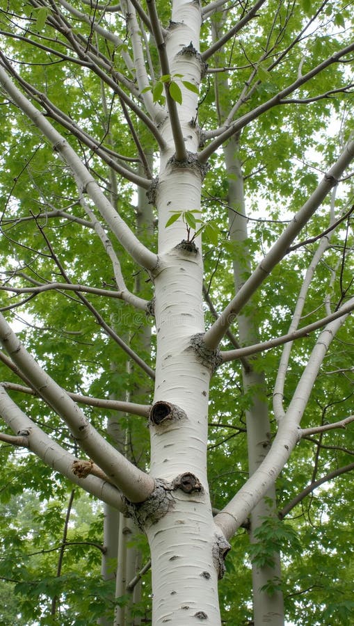 Silver Birch Tree with Peeling White Bark Shimmering Diamond Shaped ...