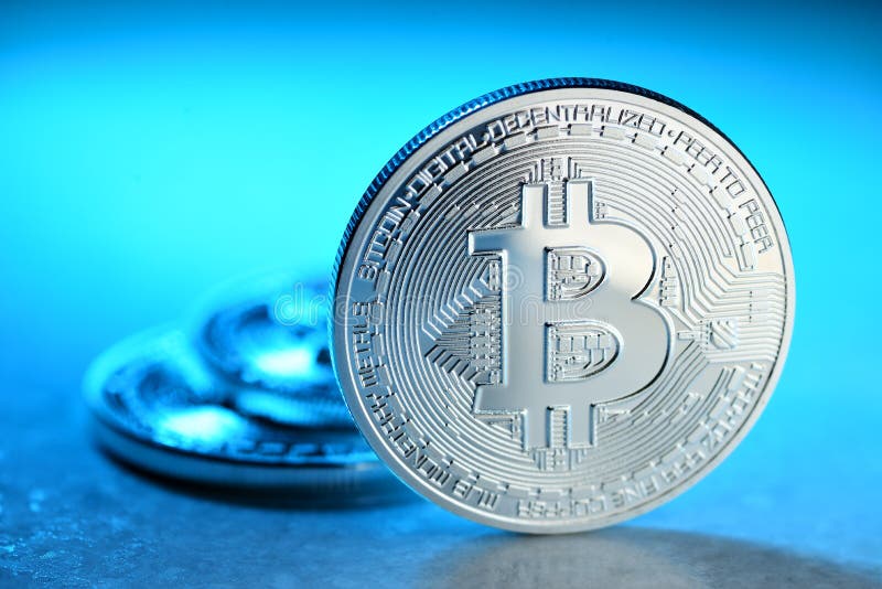 Silver Bitcoin coin stock photo. Image of shining, cryptocurrency ...