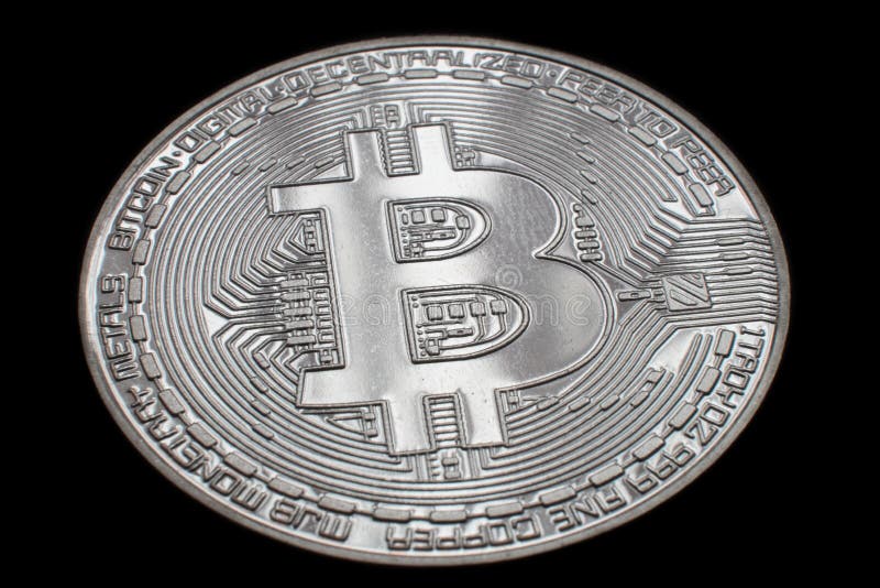 Silver bitcoin physical stock photo. Image of peer, altcoin - 105199282