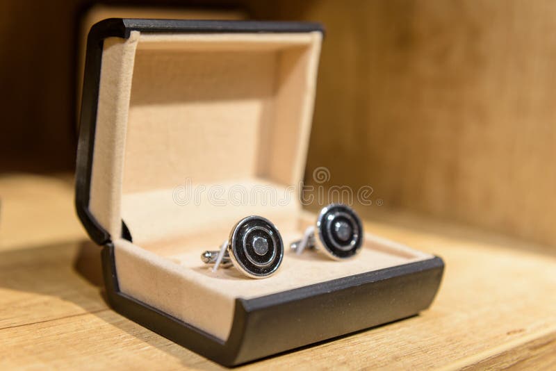 Silver and Black Cufflinks in the Box Stock Image - Image of cufflink ...