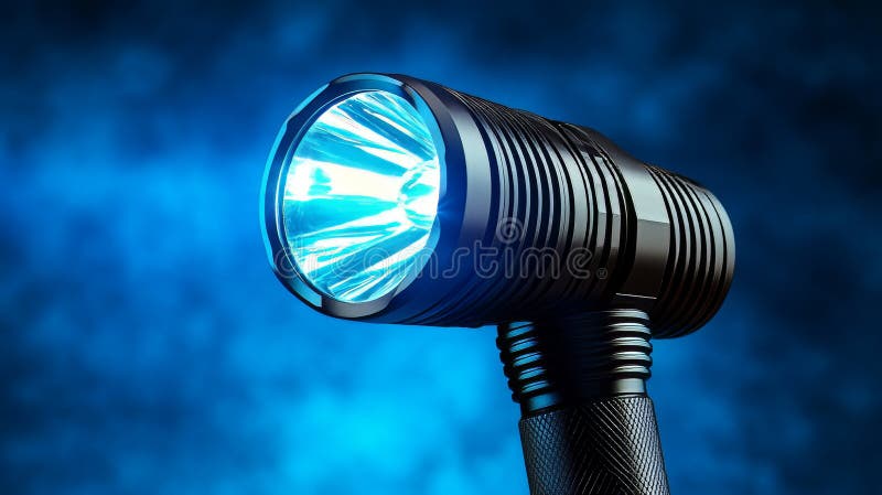 A Silver and Black LED Flashlight with a Plastic Torch Head is Shown in ...