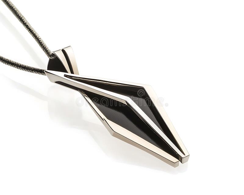 A Silver and Black Necklace with a Triangular Shape Stock Image - Image ...