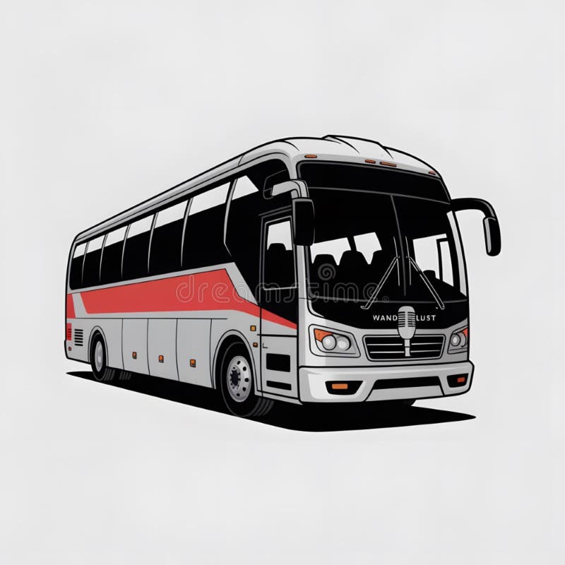 Silver and Black Tour Bus Illustration with Red Stripe Wanderlust Theme ...