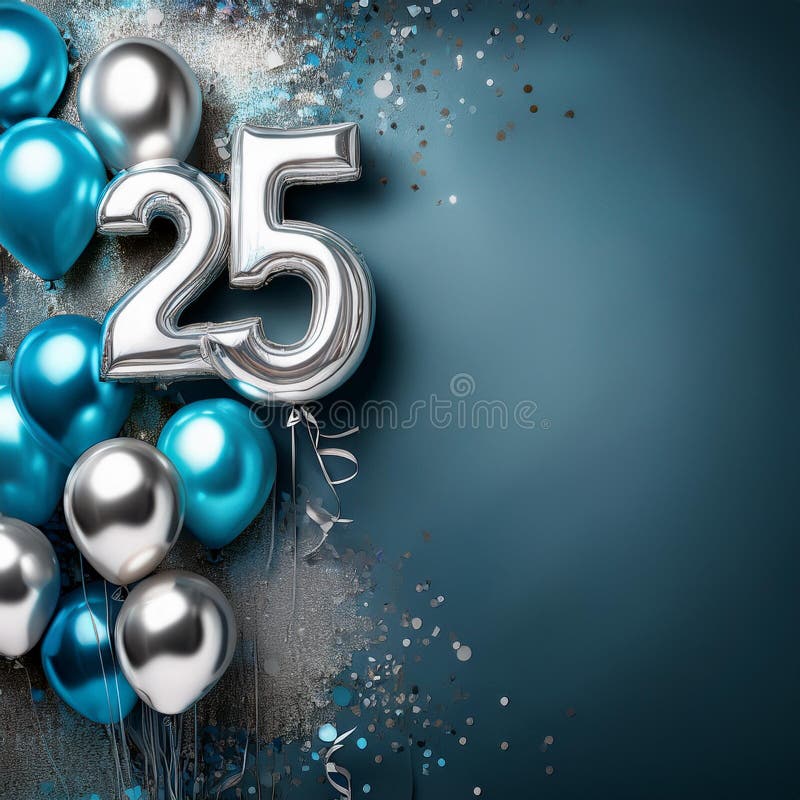 Silver and Blue Balloons with the Number 25 on it on the Left Side of ...