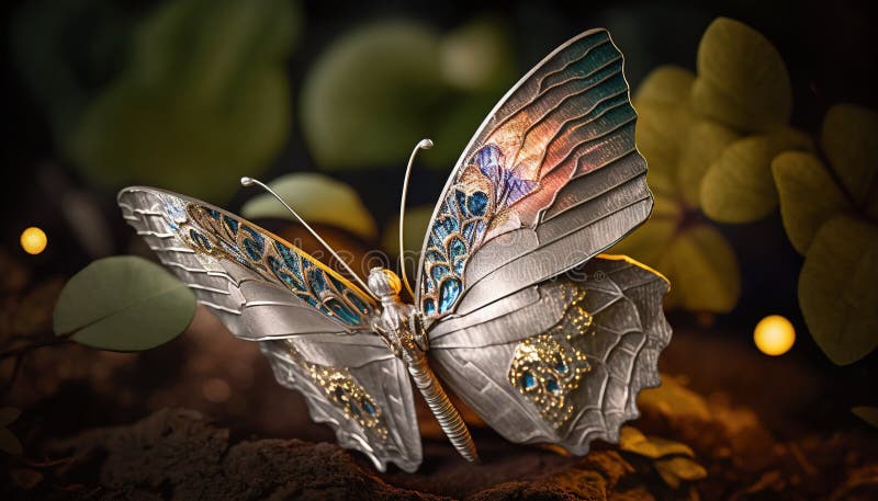 A Silver and Blue Butterfly Sitting on Top of a Rock. Stock ...