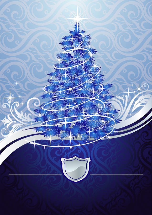 Silver Christmas Tree on Blue Background Stock Illustration ...