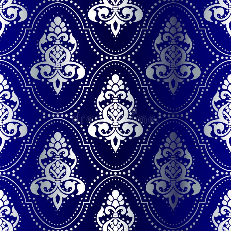 Silver-on-Blue Seamless Indian Pattern with Dots Stock Vector ...
