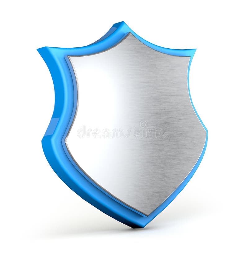 Silver and Blue Shield with Silver Lock on White Background. Shield ...