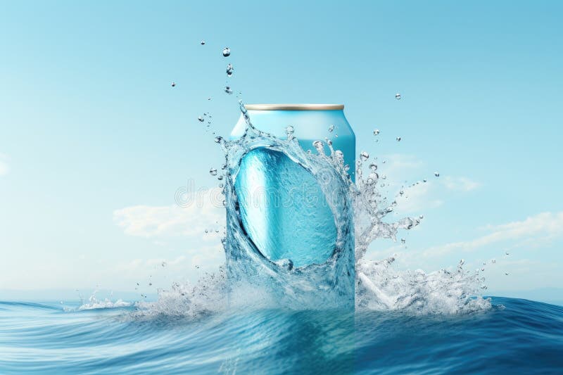 Silver Blue Soda Can with Dynamic Water Splash Stock Image - Image of ...
