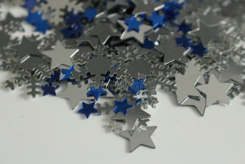 Silver and Blue Stars and Silver Snowflakes Background Stock Photo ...