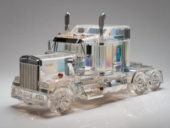 Silver and Blue 18-wheeler Model on Reflective Surface, Detailed Design ...