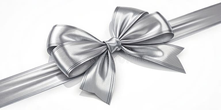 Silver Bow Ribbon, Isolated on White Background, 3D Render, Gift ...