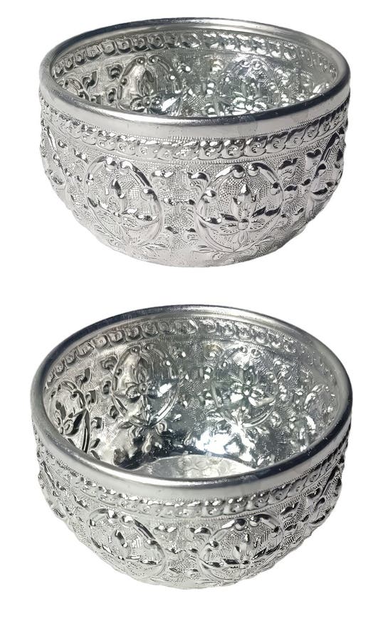 Silver Bowl Isolated on a White Background Stock Photo - Image of ...