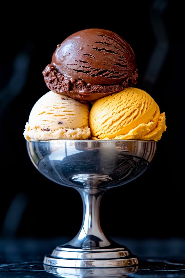 Three Scoops of Ice Cream in a Waffle Cone Stock Photo - Image of ...