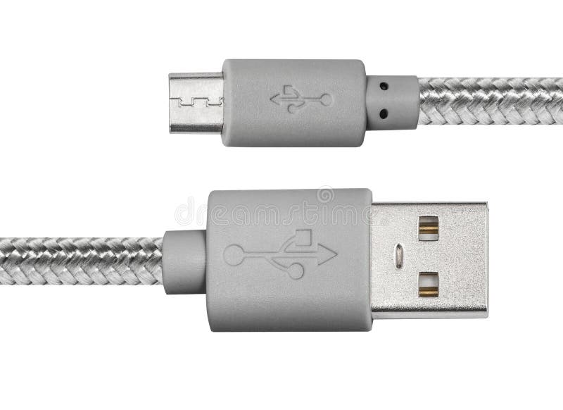Silver Braided Wire Usb To Miniusb Stock Image - Image of black, link ...