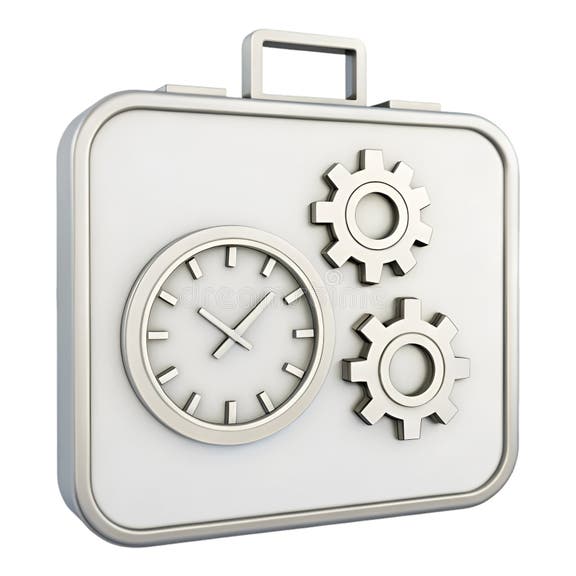 Silver Briefcase Icon 3 D Clock Gears Time Management Stock ...