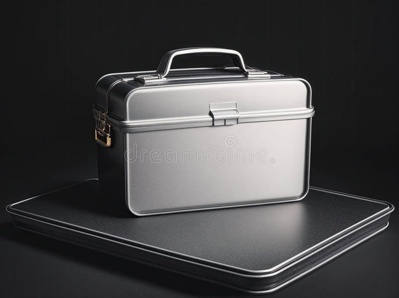 A Silver Briefcase Sits on Top of a Black Surface Stock Illustration ...