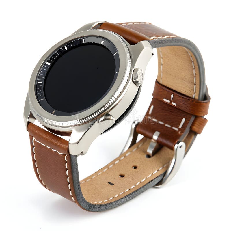 Silver and Brown Watch with a Black Screen Stock Illustration ...