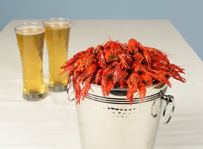 Silver Bucket of Boiled Crawfish Stock Photo - Image of delicatessen ...