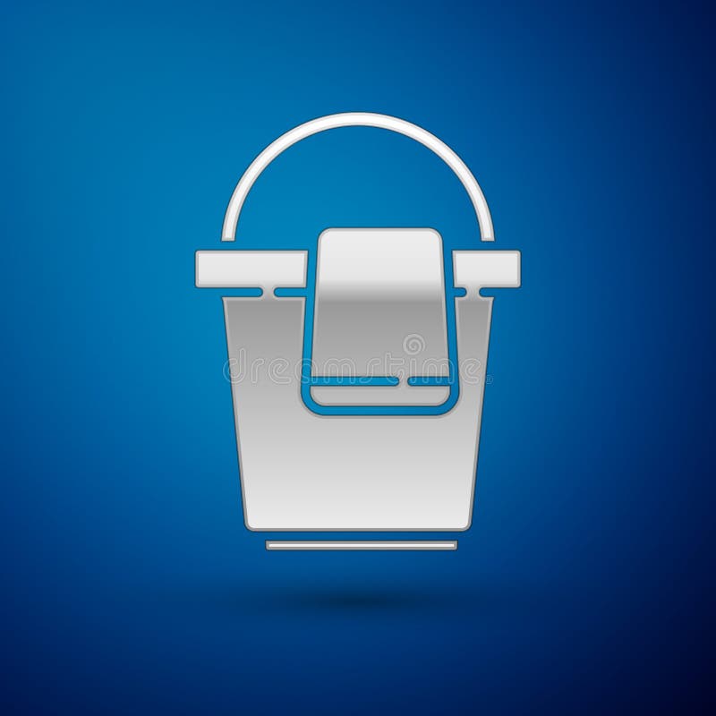 Silver Bucket with Rag Icon Isolated on Blue Background. Cleaning ...