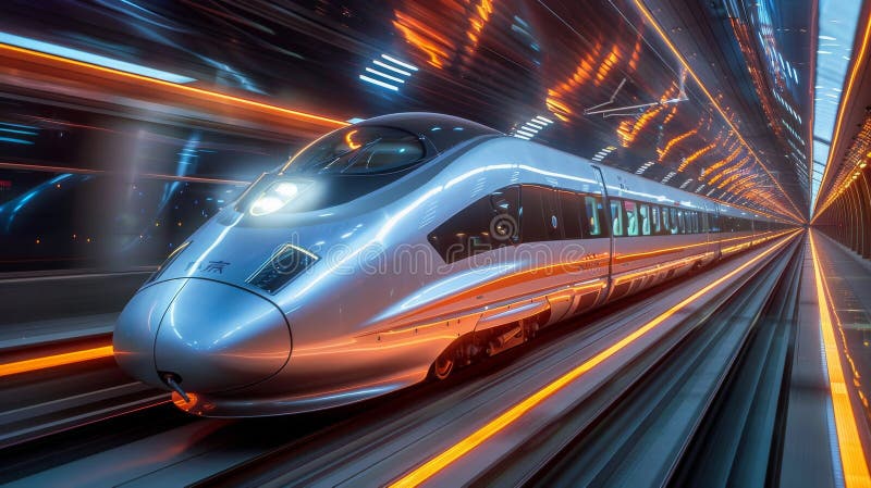 A Silver Bullet Train is Speeding through a Tunnel Stock Image - Image ...