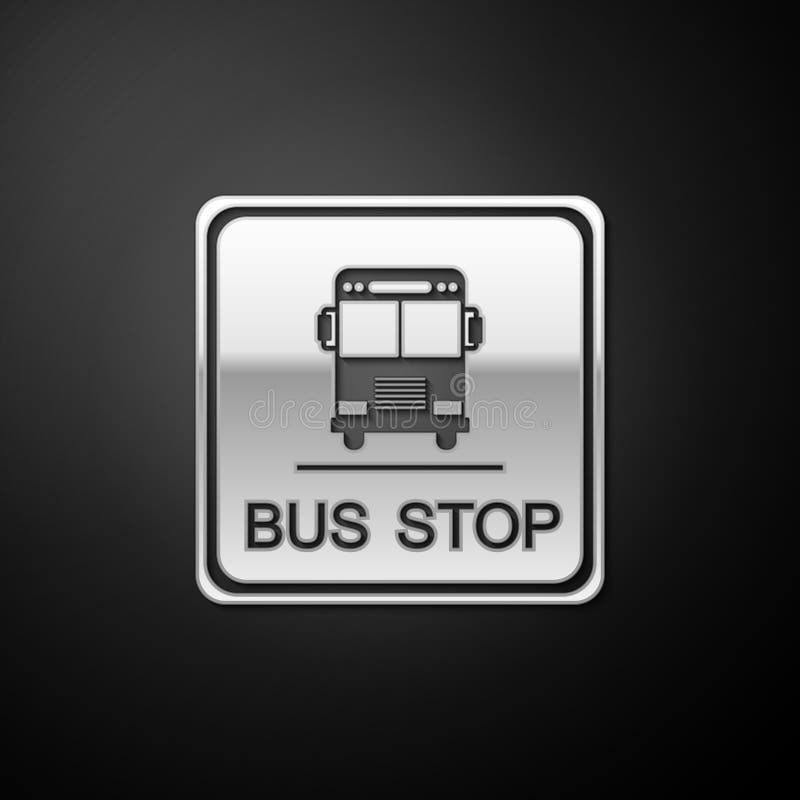 Silver Bus Stop Icon Isolated on Black Background. Long Shadow Style ...