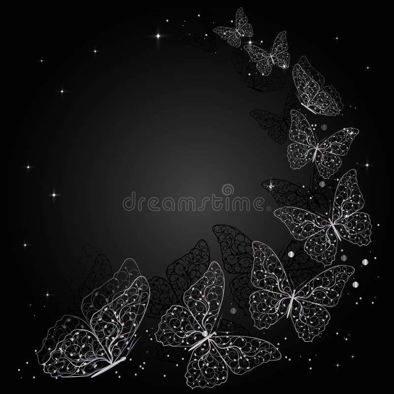 Silver Background With Plant And Butterflies Stock Illustration ...