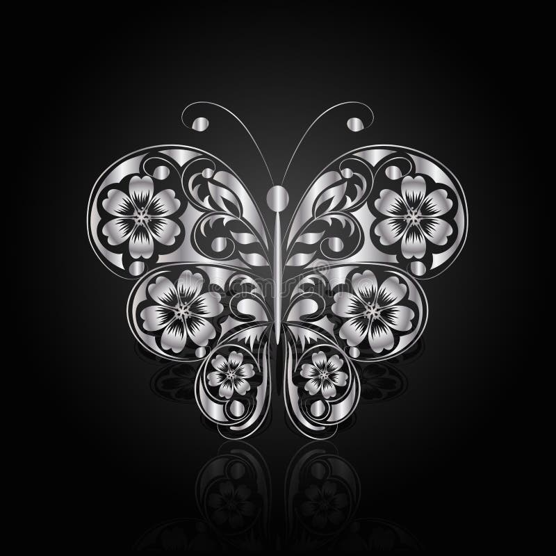 Silver Butterfly with Floral Pattern. Stock Vector - Illustration of ...