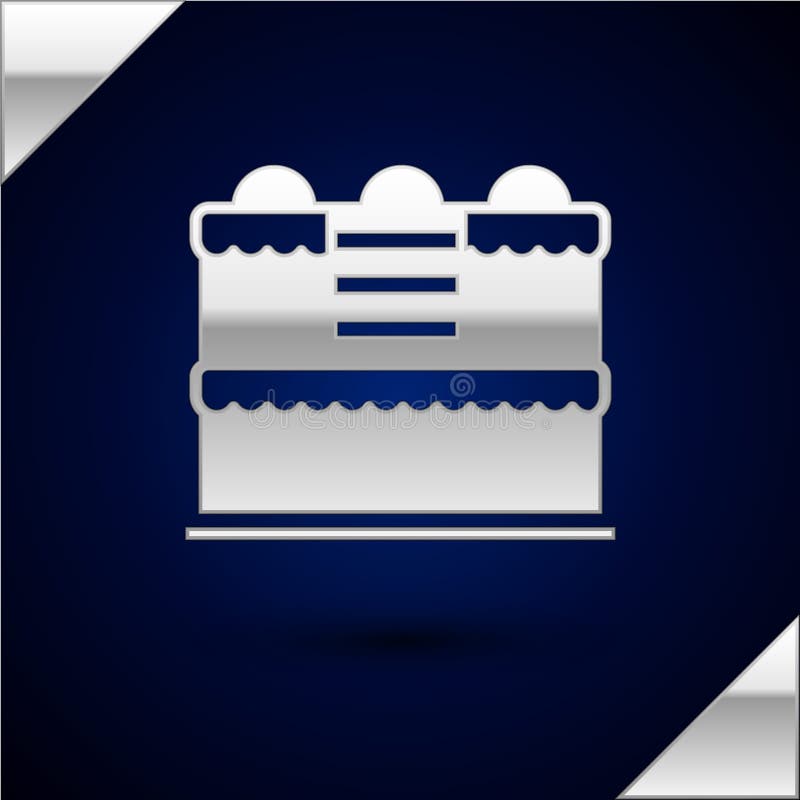 Silver Cake on Plate Icon Isolated on Dark Blue Background. Happy ...