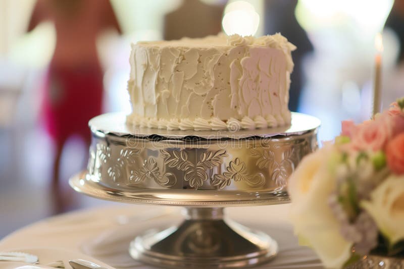 Silver Cake Stand with a Fancy Cake at a Party Stock Photo - Image of ...