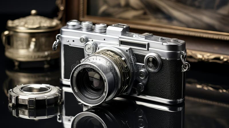 Silver Camera on Table with Natural Lighting Stock Illustration ...