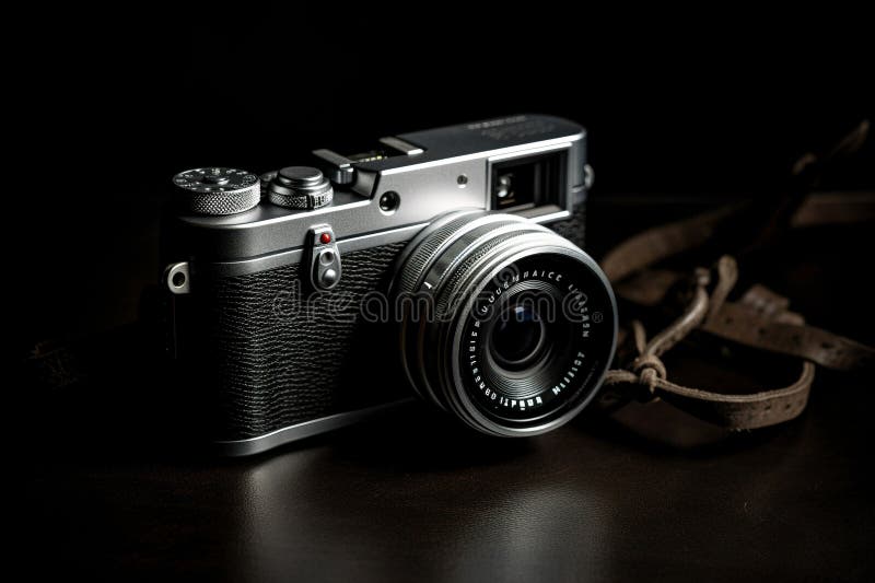 Silver Camera with Strap on Black Surface, Ai Artwork Stock ...