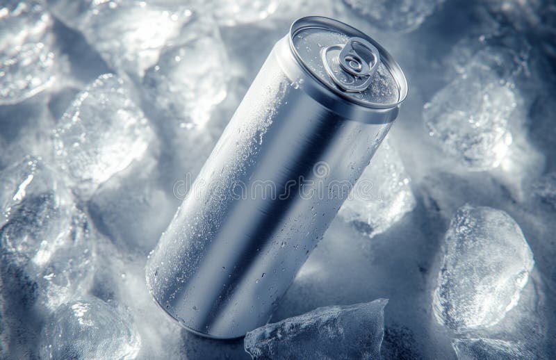 Silver Can of Energy Drink on Ice Cubes Stock Image - Image of power ...
